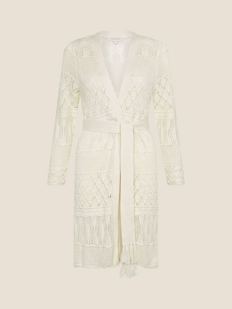 Monsoon Crochet Stitch Cardigan in Ivory | endource
