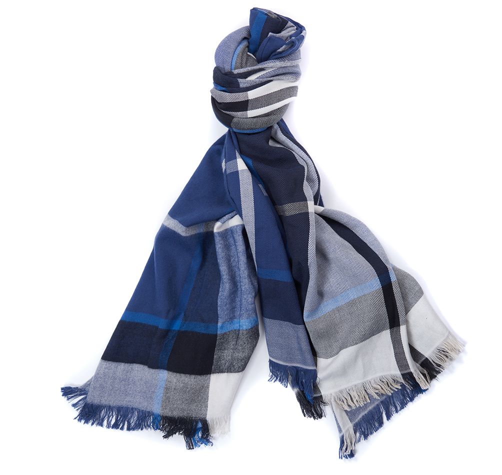 BARBOUR Walshaw Scarf in White/Ink Tartan | endource