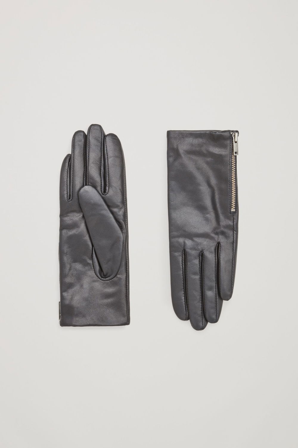 COS Zip Leather Gloves in Black | endource