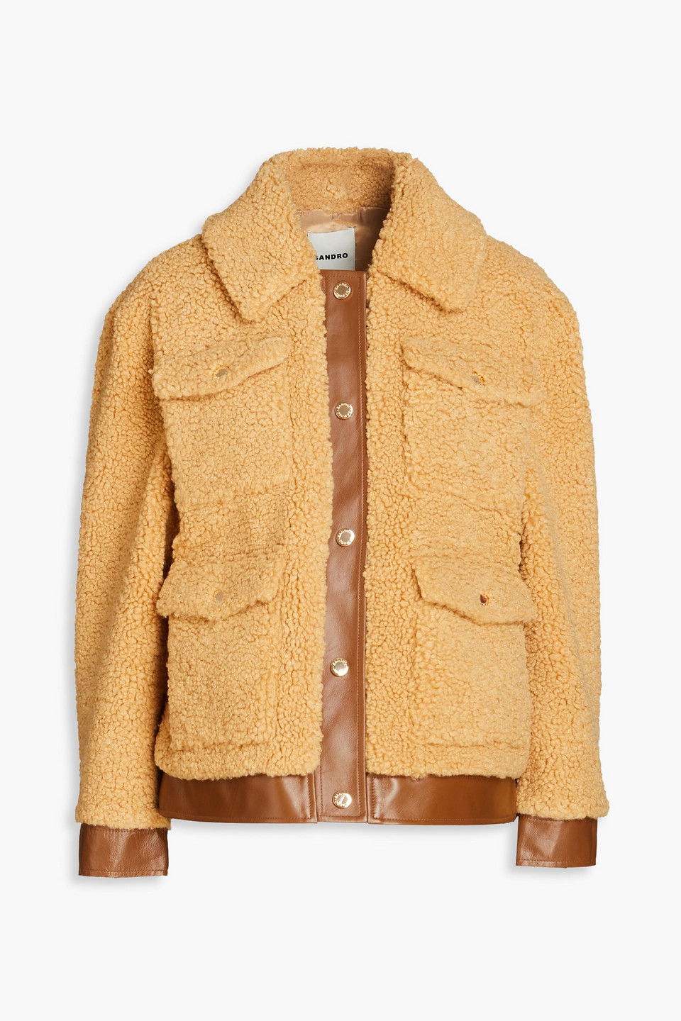 SANDRO Leather-Trimmed Faux Shearling Jacket in Brown | endource