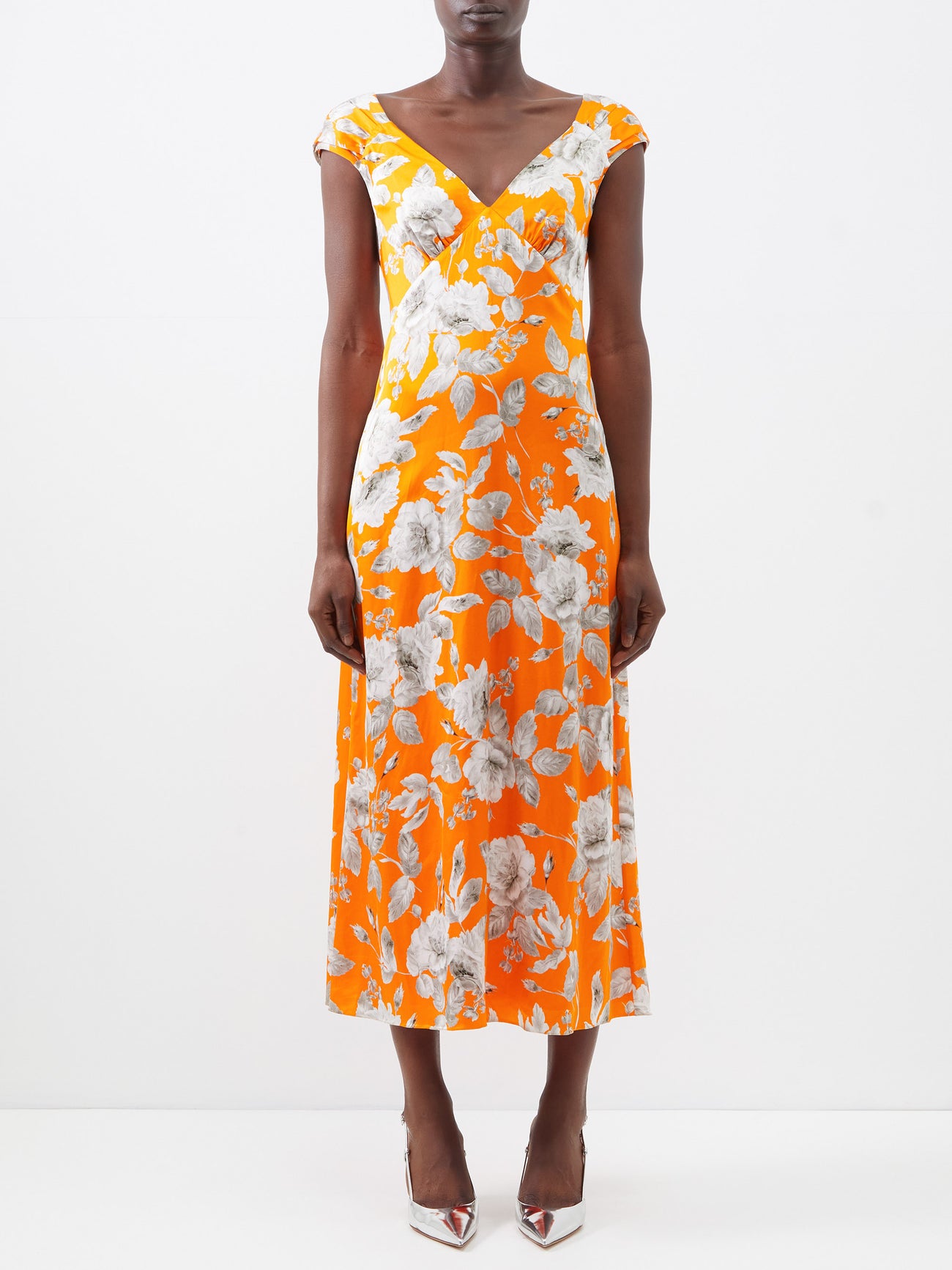 ERDEM Garnelle Peony Satin Midi Dress | endource