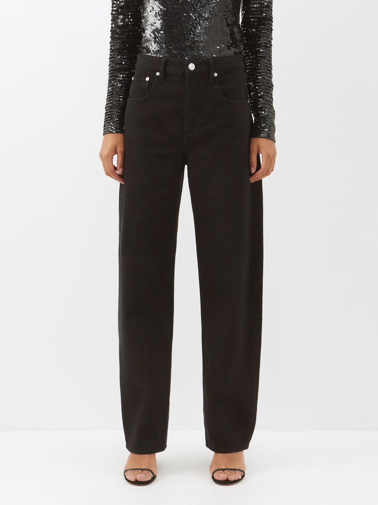 FRAME Barrel-Leg Jeans in Black | endource