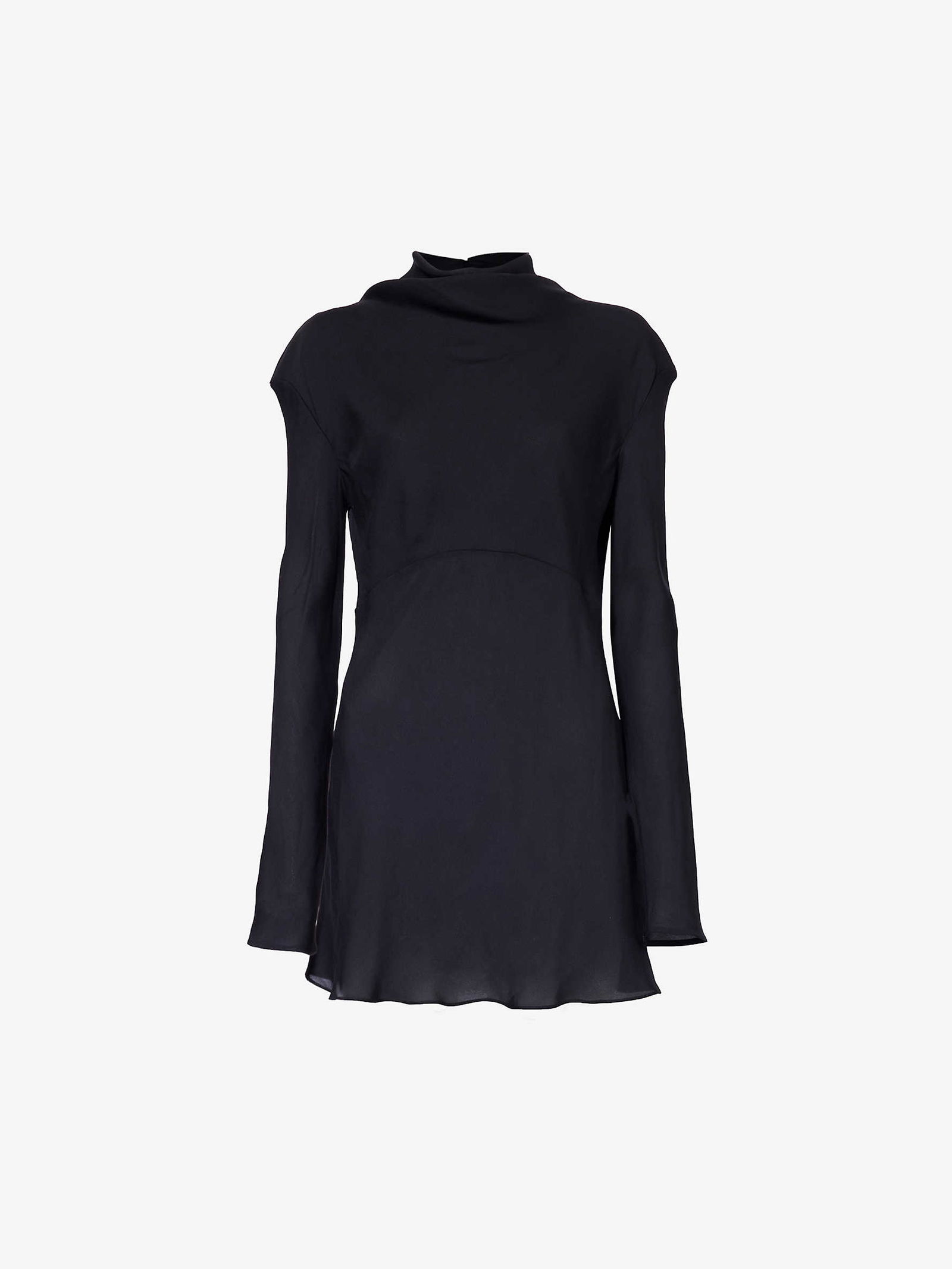 KHAITE Vray High-Neck Open-Back Sheer Silk Top in BLACK | Endource