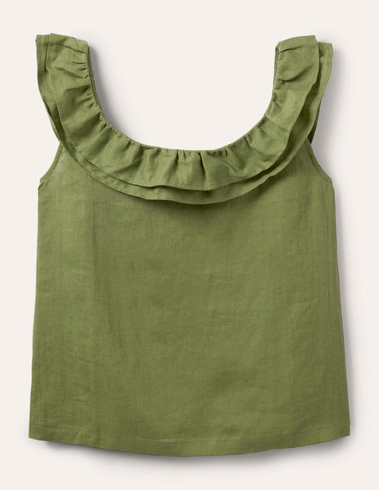 BODEN Sleeveless Ruffle Linen Top in Pea | endource