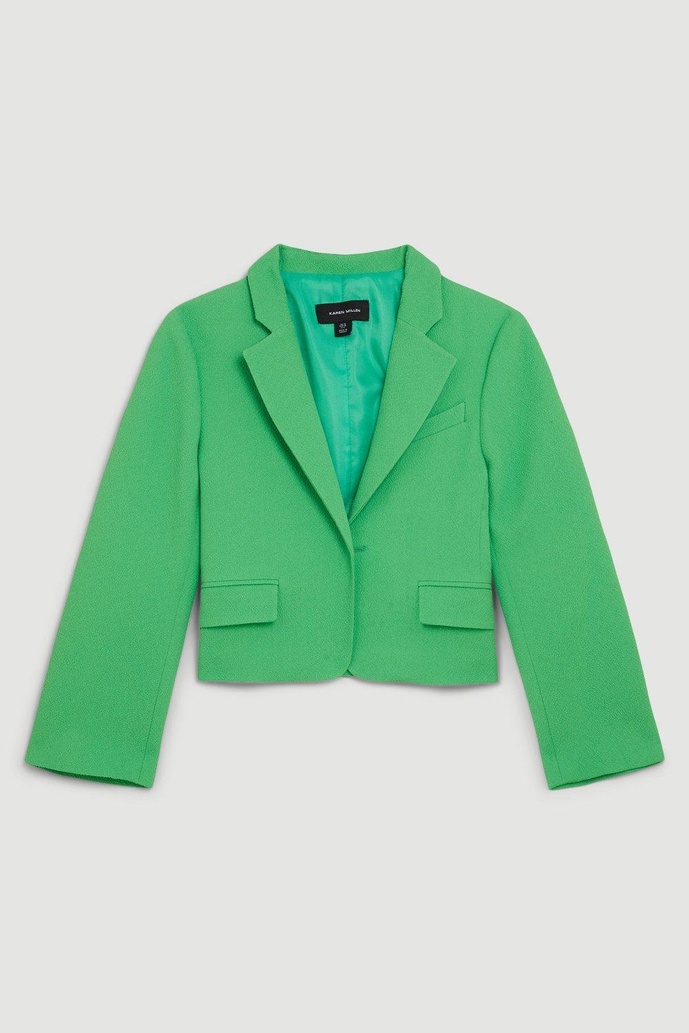 KAREN MILLEN Textured Crepe Notch Neck Jacket in Green | endource