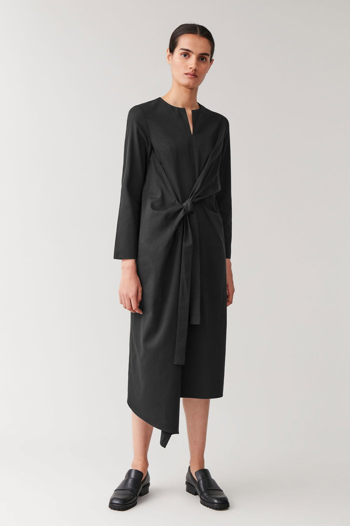 COS Draped Tied Cotton-Mix Dress | endource