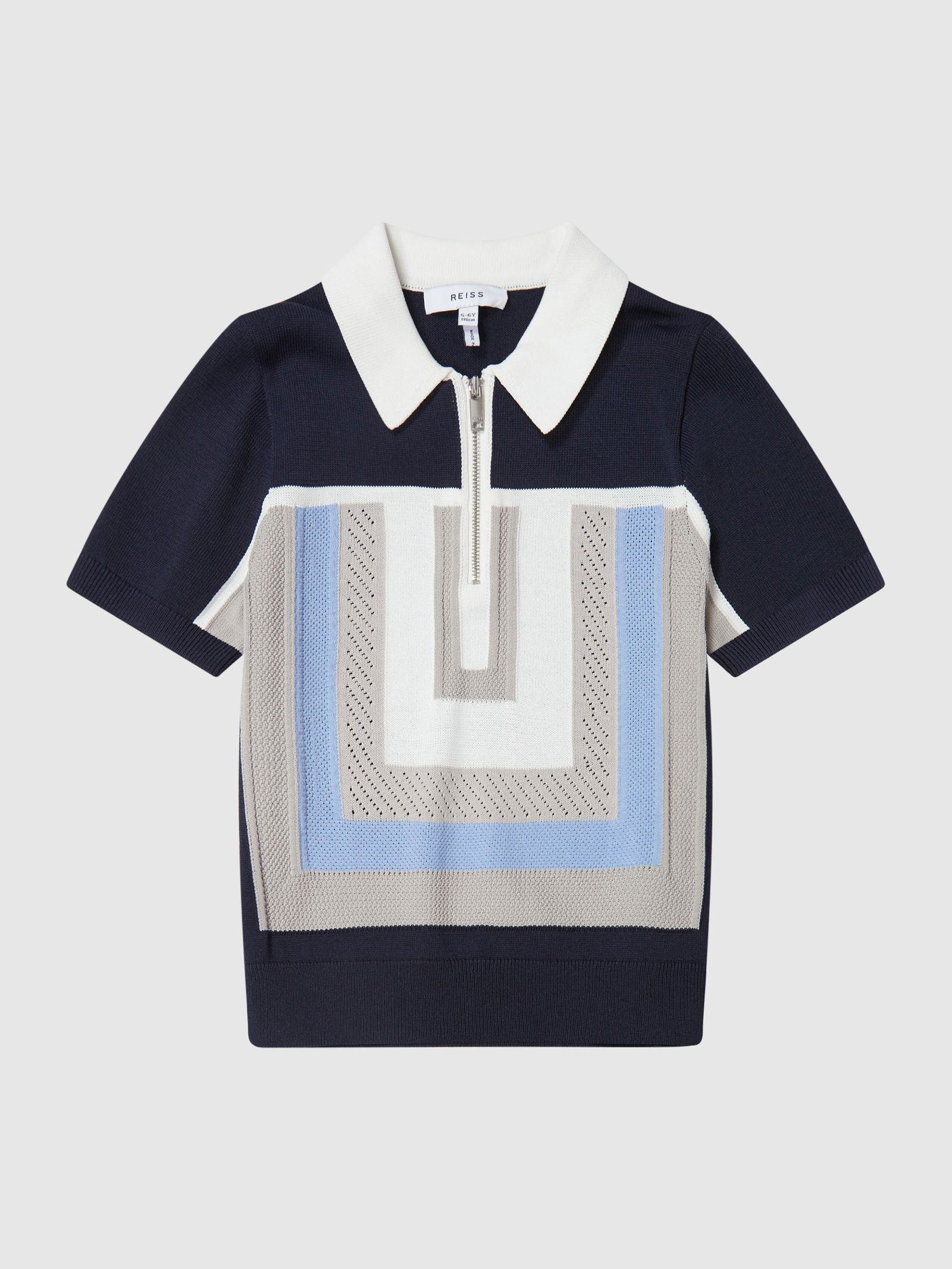 REISS Pash Junior Half Zip Colourblock Polo T-Shirt in Navy | endource