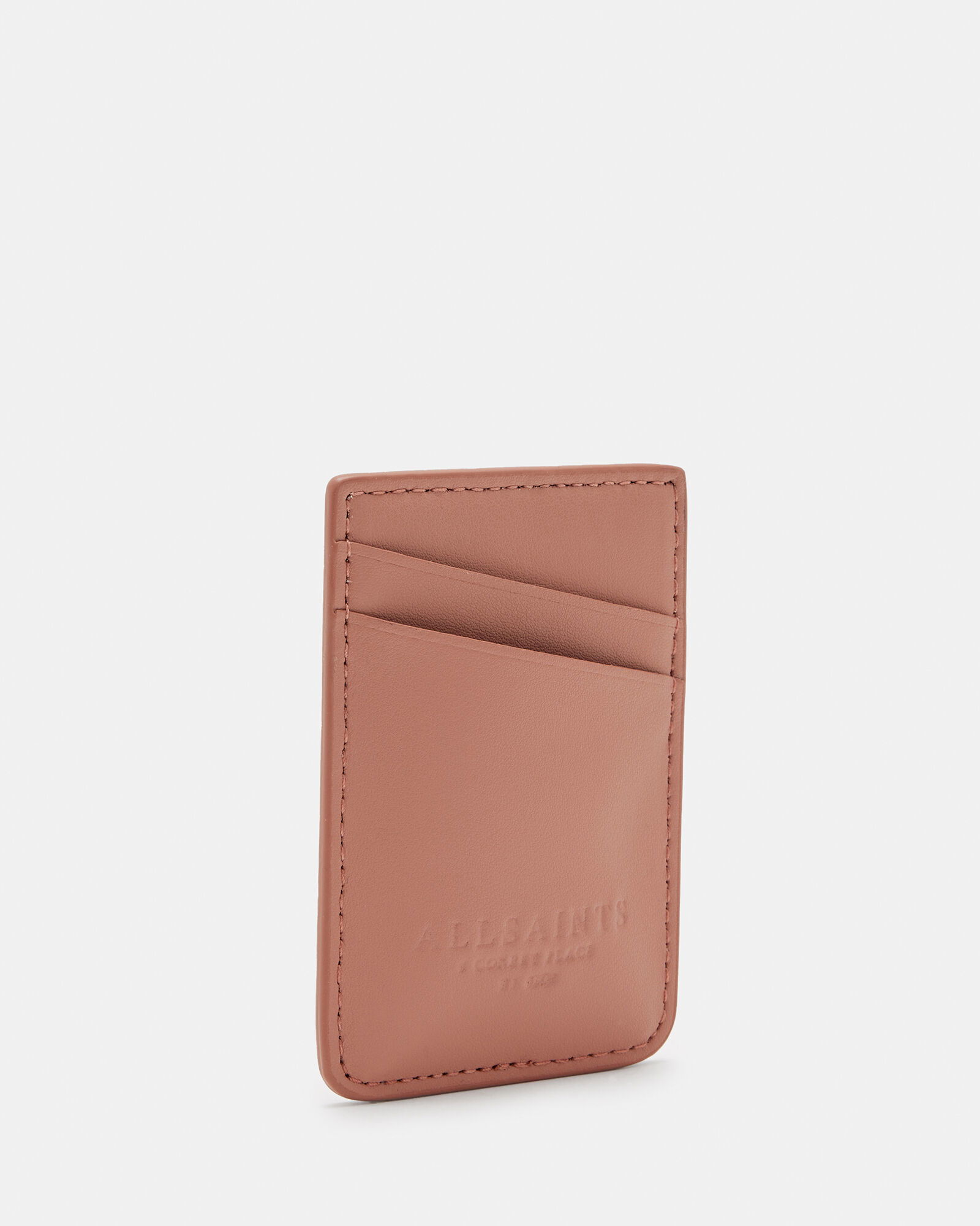 Allsaints Callie Magnetic Leather Cardholder In Terracotta Pink Endource