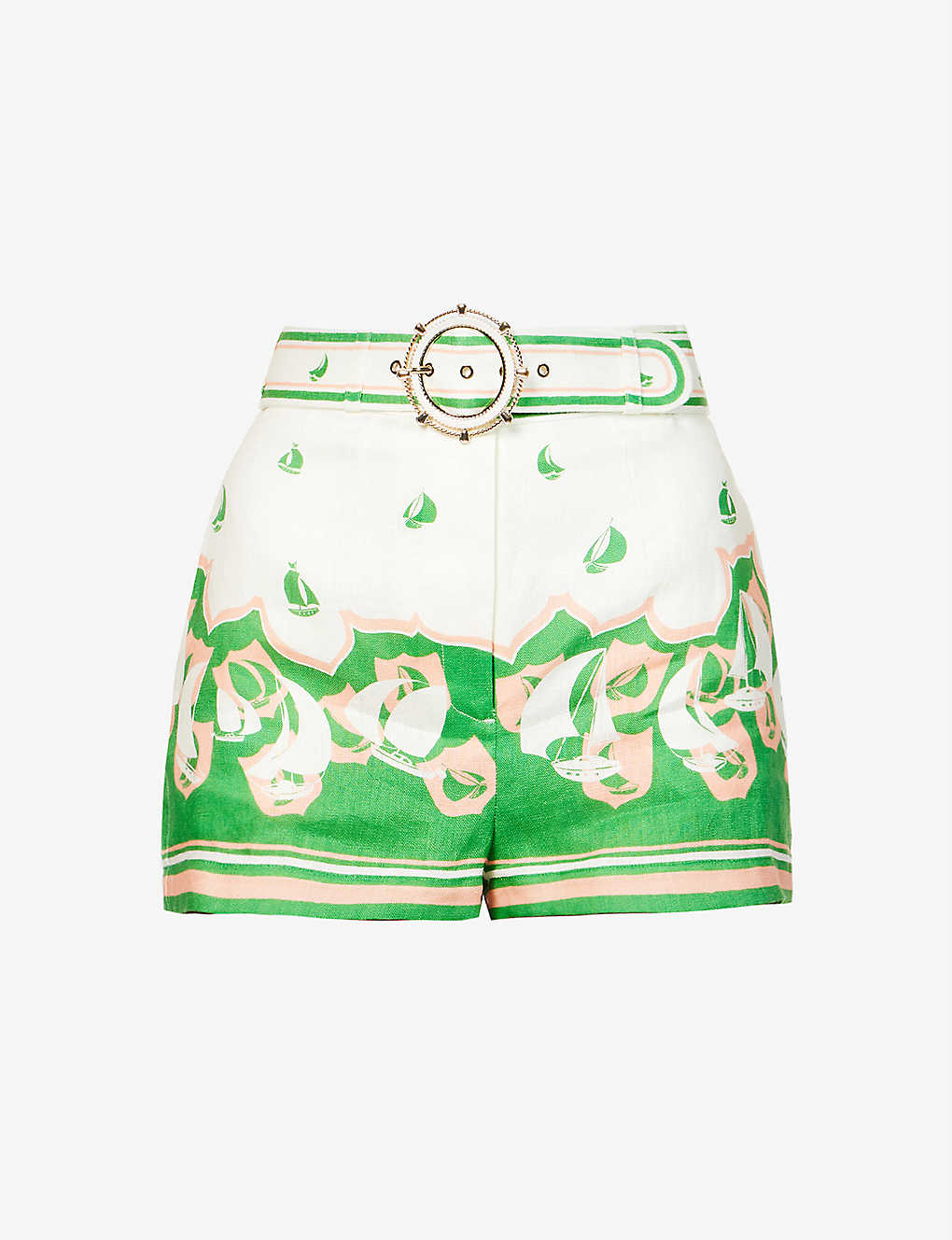 ZIMMERMANN High Tide Abstract-Pattern Linen Shorts in GREENSAILBOATS ...