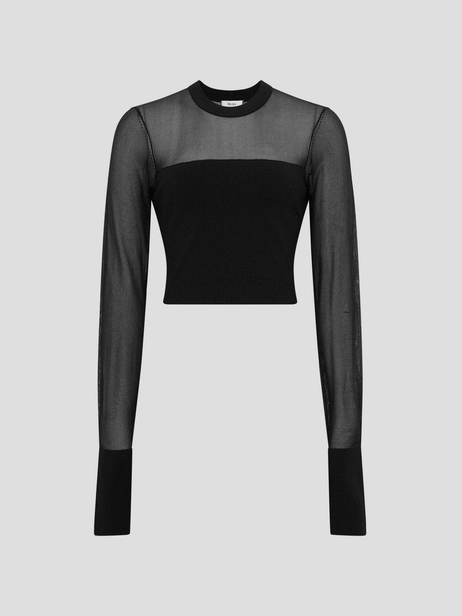 REISS Heather Sheer Block Crop Top in Black | endource
