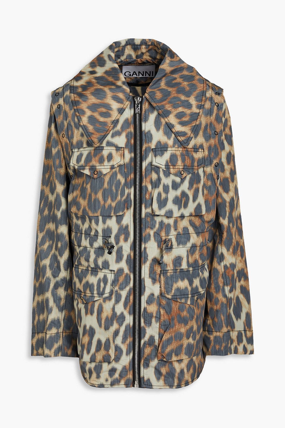 GANNI Leopard-Print Shell Jacket in Animal Print | Endource