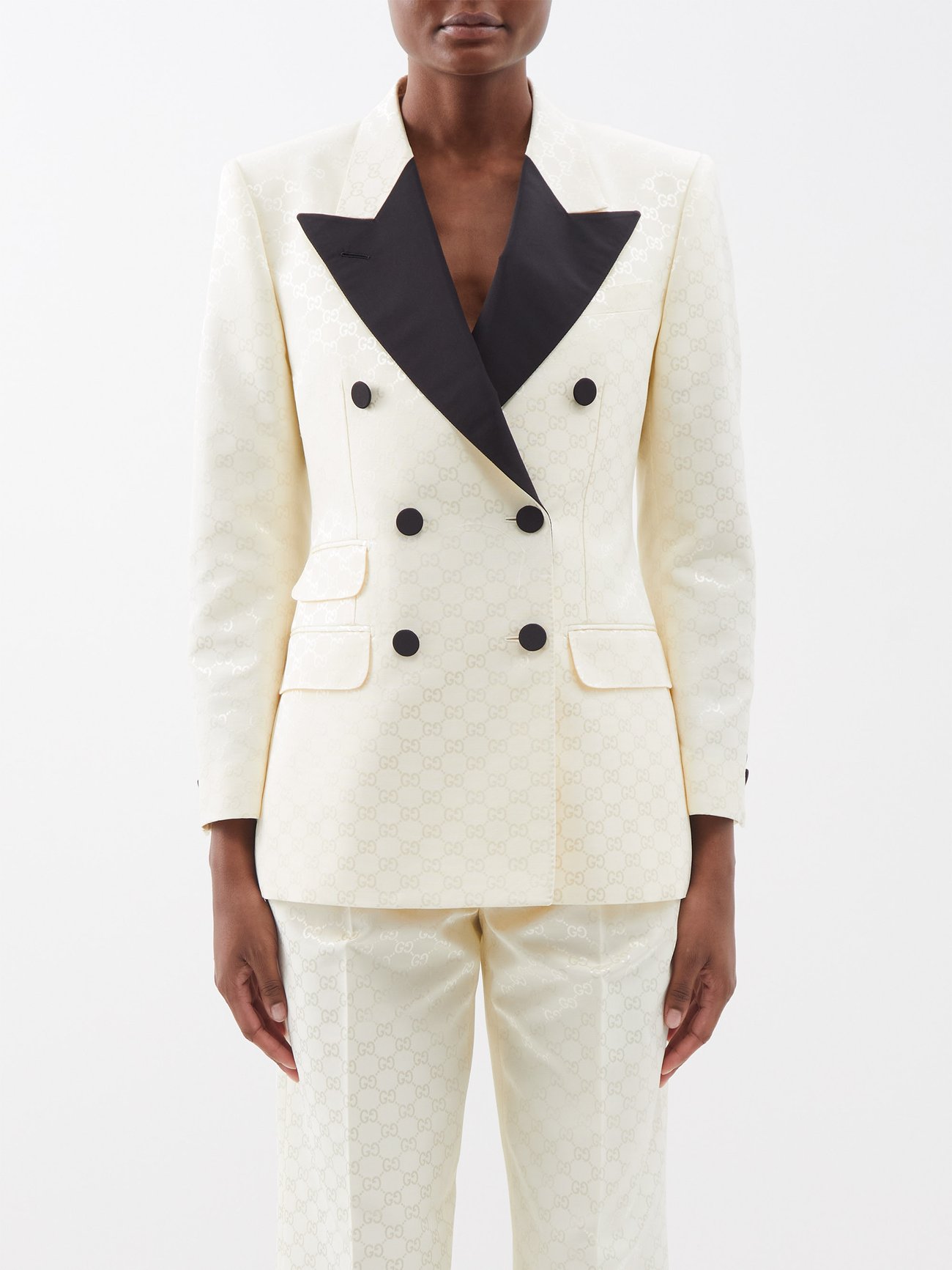 GUCCI GG Double-Breasted Cotton-Blend Tuxedo Jacket | endource