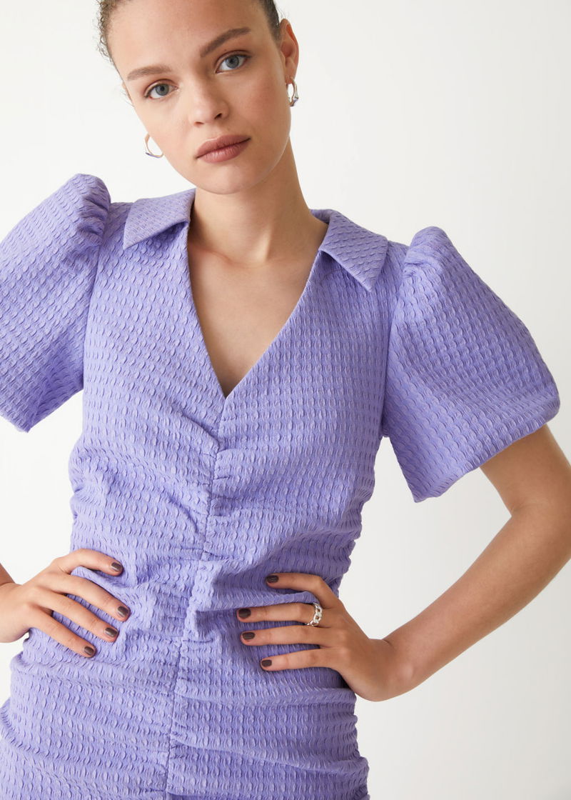 And Other Stories Shirred Mini Dress In Lilac Endource