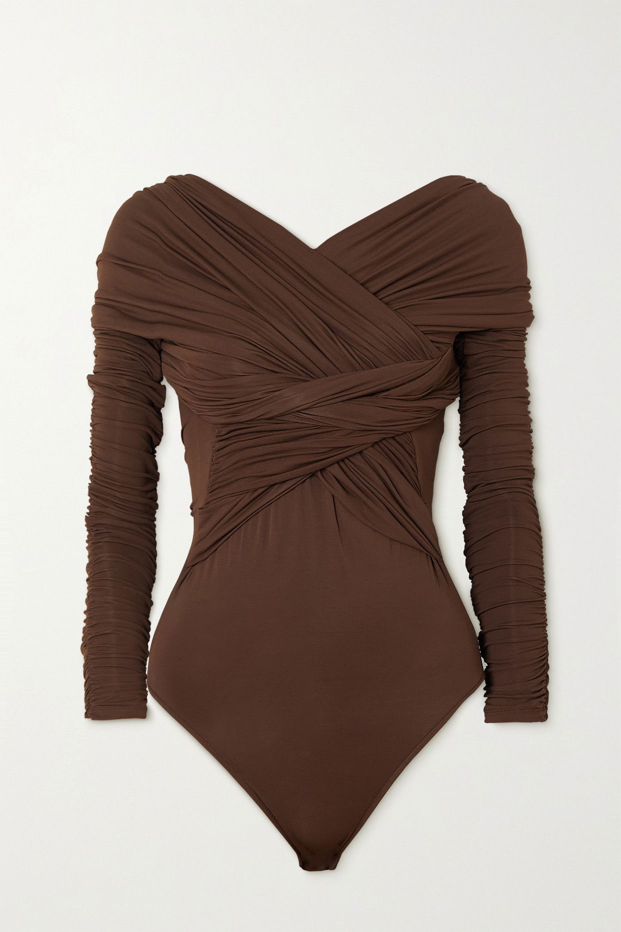 TOVE Joni Wrap-Effect Ruched Bodysuit in Brown | Endource
