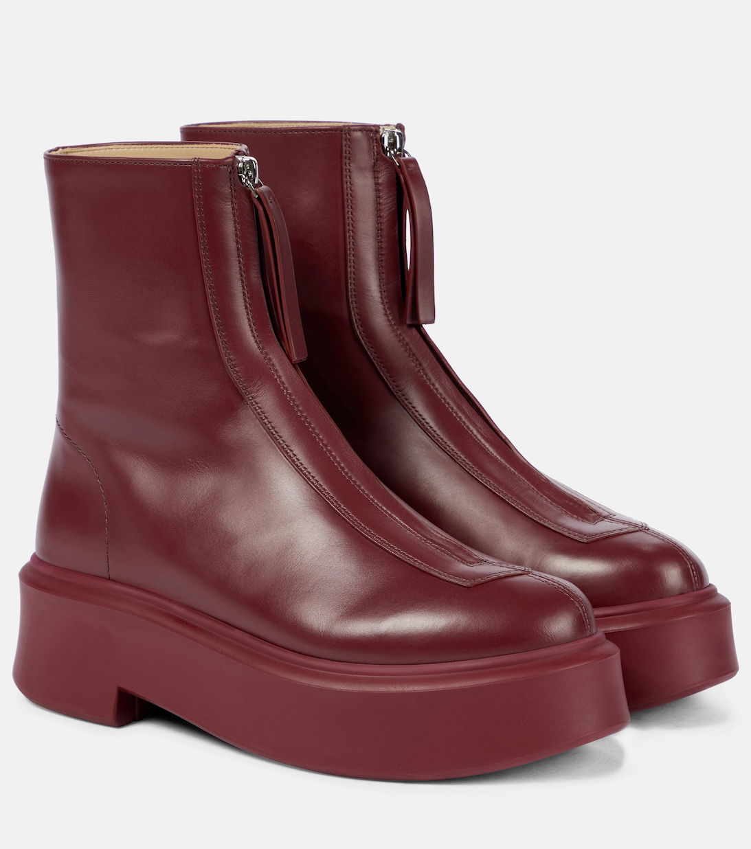 THE ROW Zipped 1 Leather Ankle Boots in Red | endource