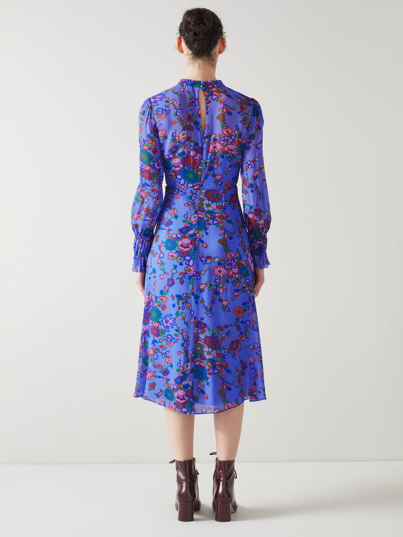 L.K. BENNETT Louise Archive Naive Floral Print Midi Dress in Blue/Multi ...