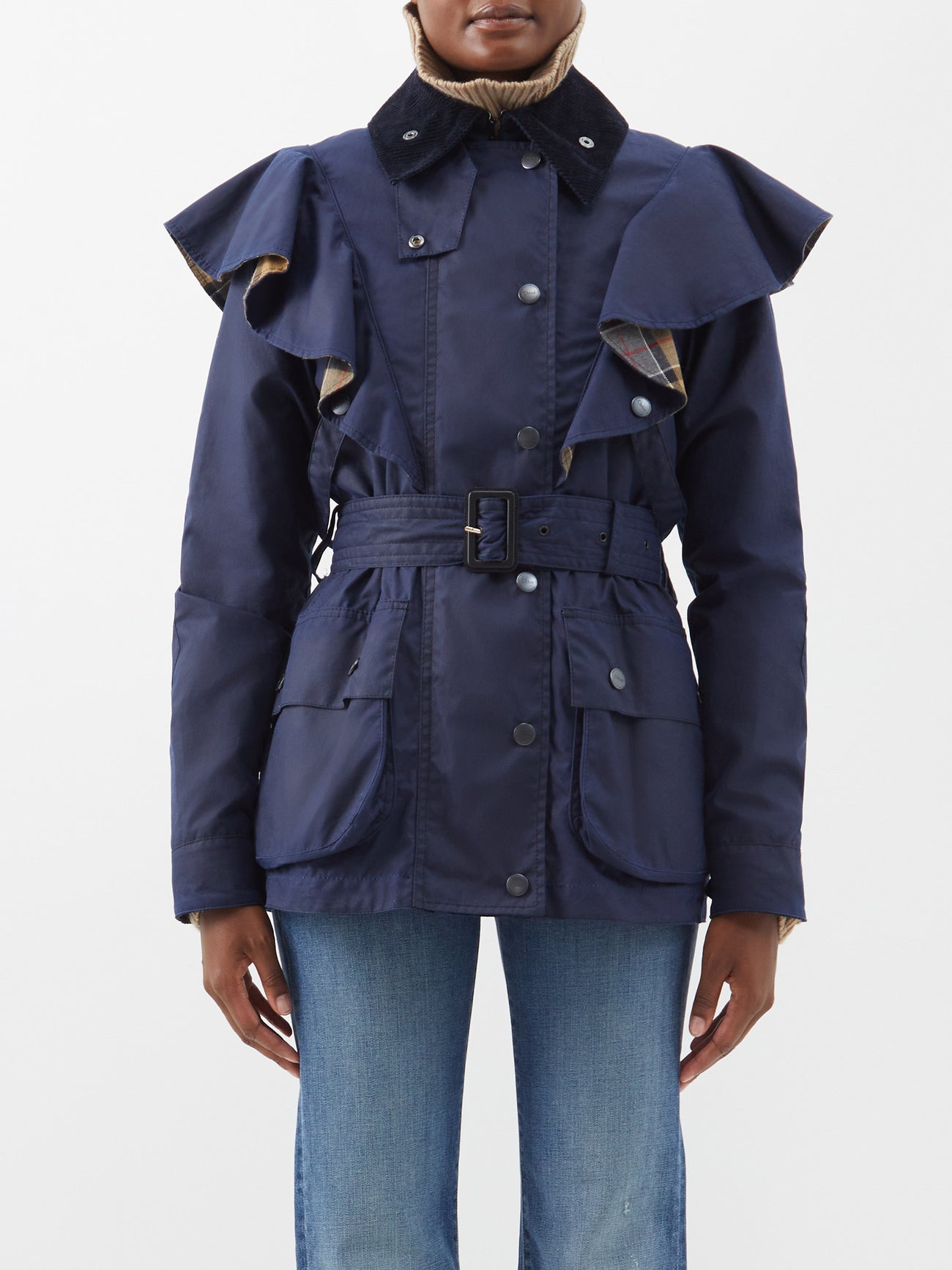 CHLOÉ Chloé x Barbour - Corduroy-Trimmed Waxed Jacket in Navy | endource