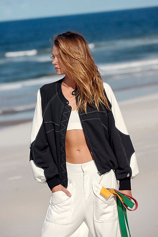 FREE PEOPLE FP Movement - Ready Set Zip Up in Black White Combo | endource