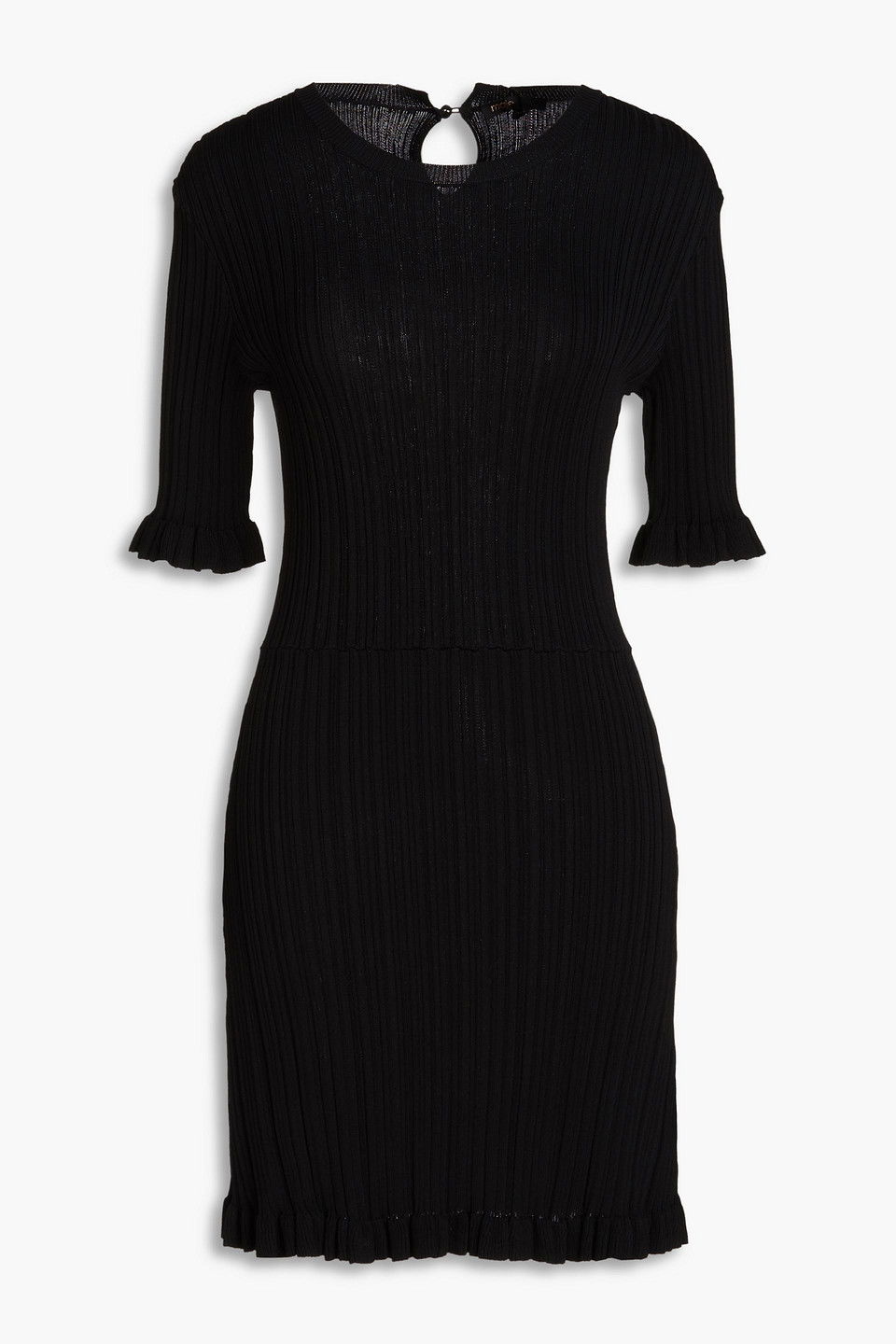 MAJE Ribbed-Knit Mini Dress in Black | endource
