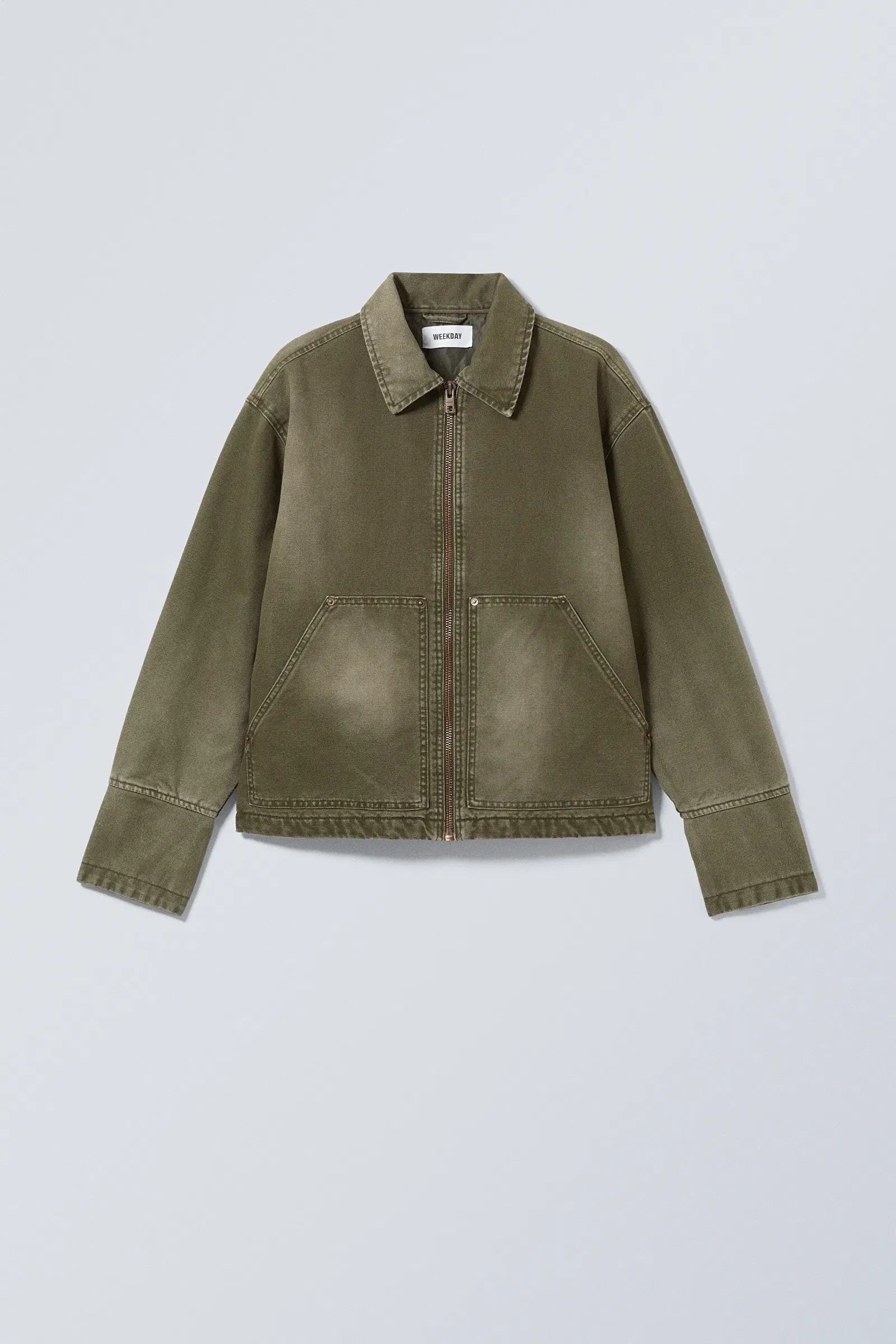 WEEKDAY Relaxed Utility Jacket in Washed Khaki Green | endource