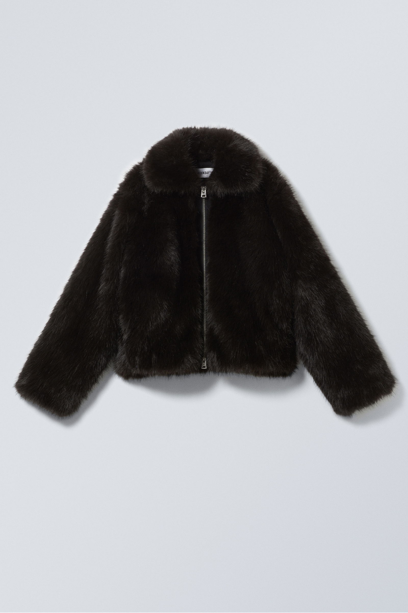 WEEKDAY Yara Oversized Faux Fur Jacket in Dark Brown | endource