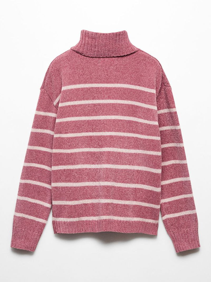 MANGO Fabiola Stripe Oversized Turtle Neck Jumper in Medium Pink | Endource
