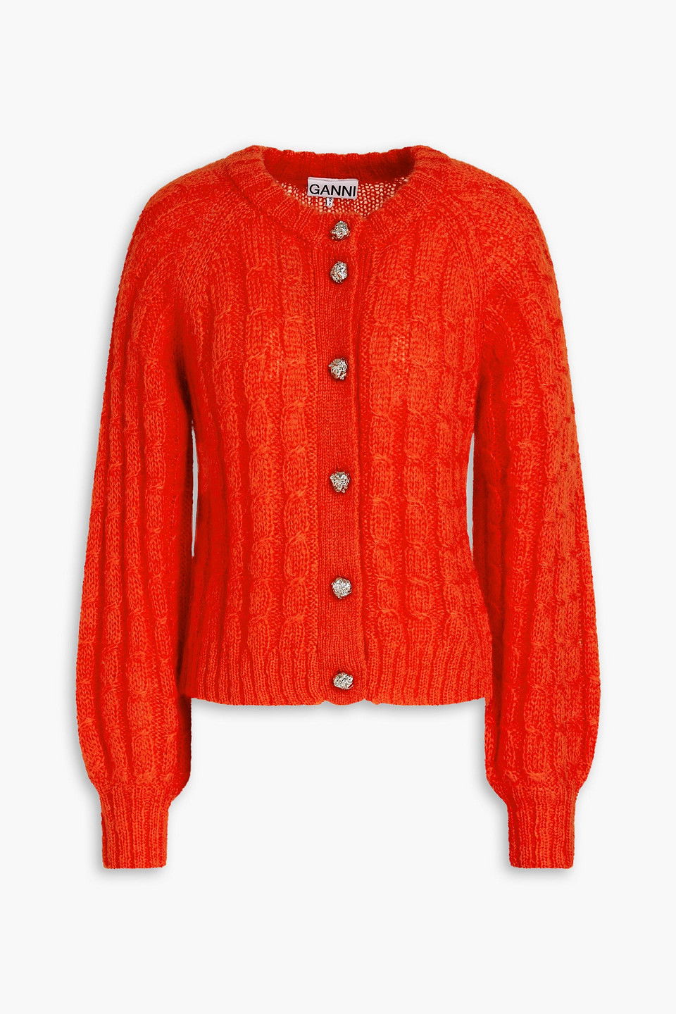 GANNI Cable-Knit Mohair Cardigan in Red | endource