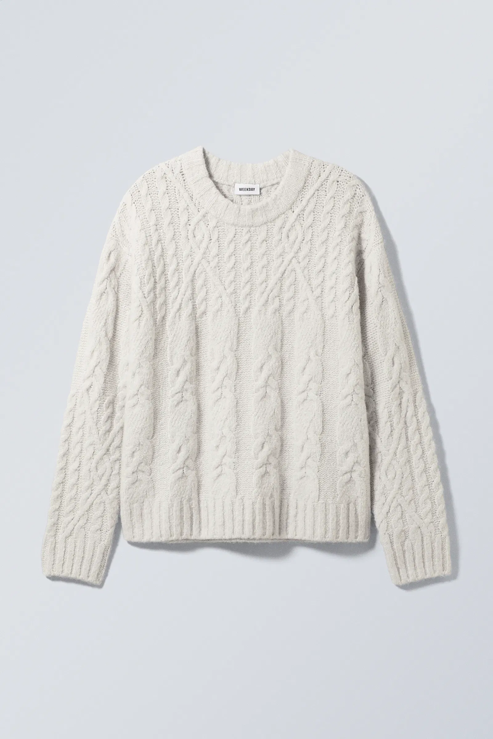 WEEKDAY Daniel Cable Knit Sweater in Off-white | endource