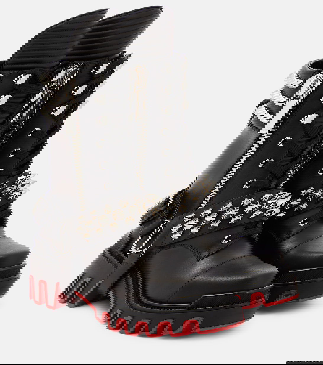 CHRISTIAN LOUBOUTIN Janetta Embellished Biker Boots in Black | endource
