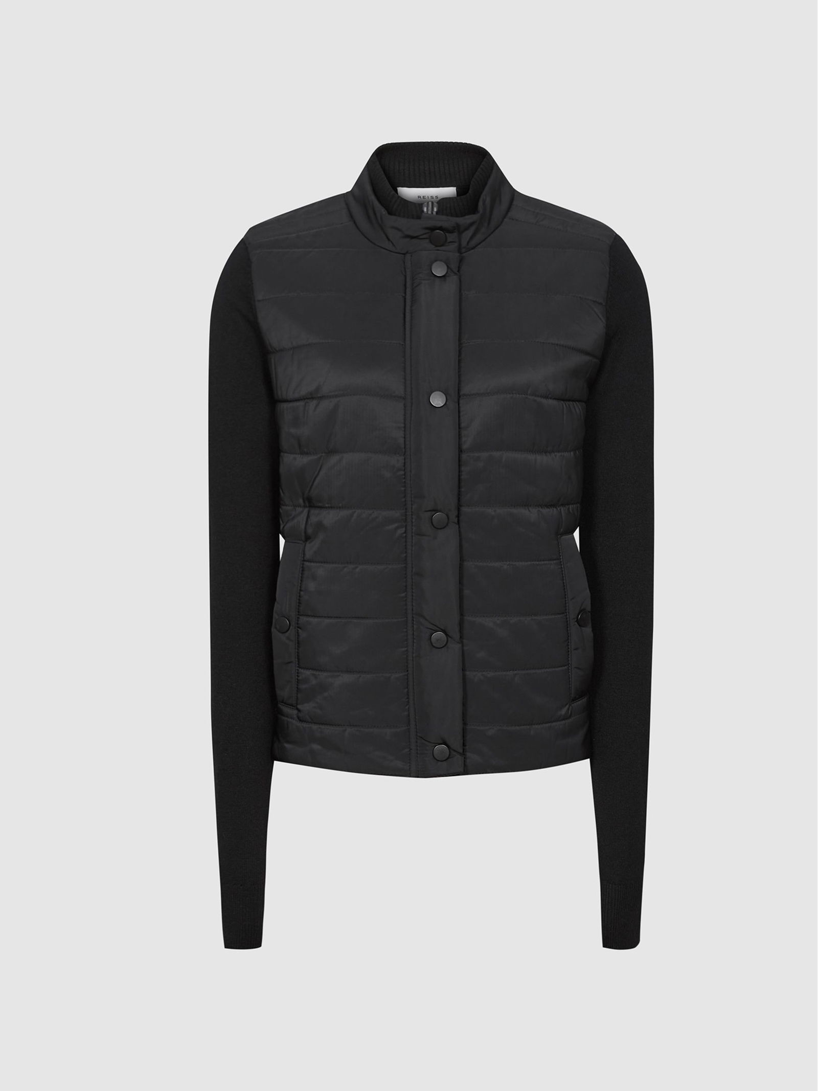REISS Jade Hybrid Zip Through Quilted Jacket in Black | endource