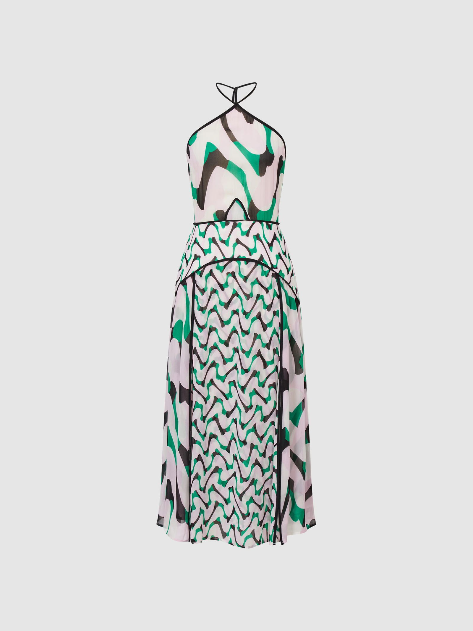 REISS Alex Cut-Out Midi Dress in Pink/Green | endource