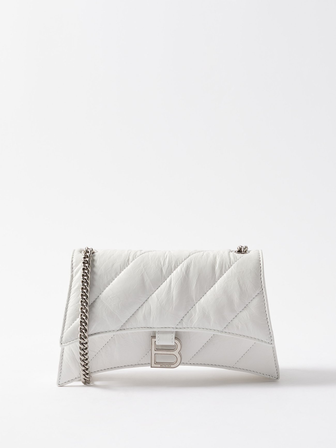 BALENCIAGA Crush S Quilted Creased-Leather Bag in White | Endource