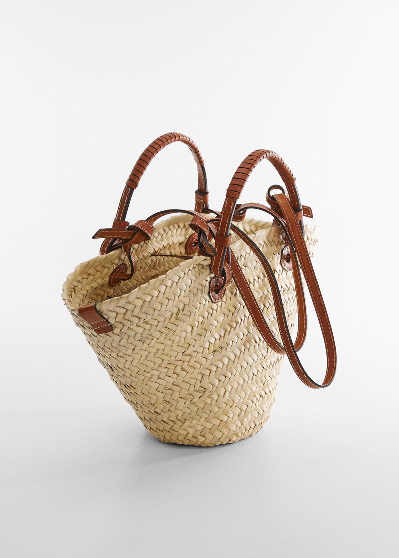 MANGO Small Raffia Carrycot Bag in Leather | Endource