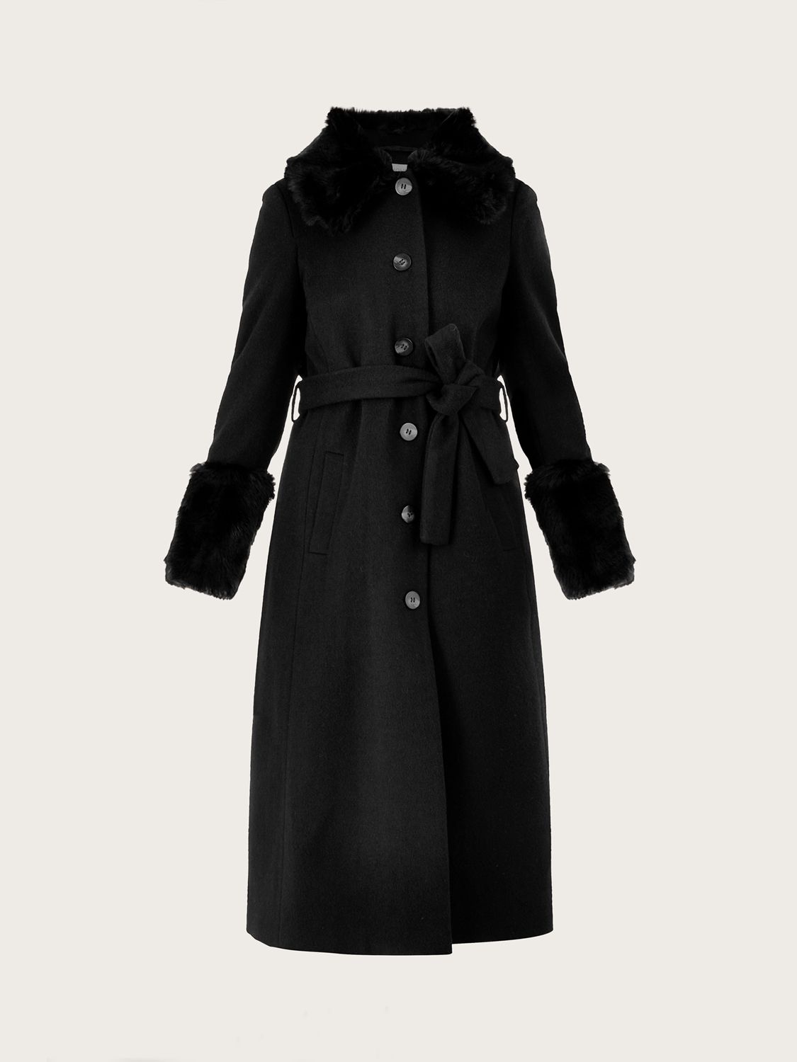 Monsoon Felicity Faux Fur Coat in Black | endource