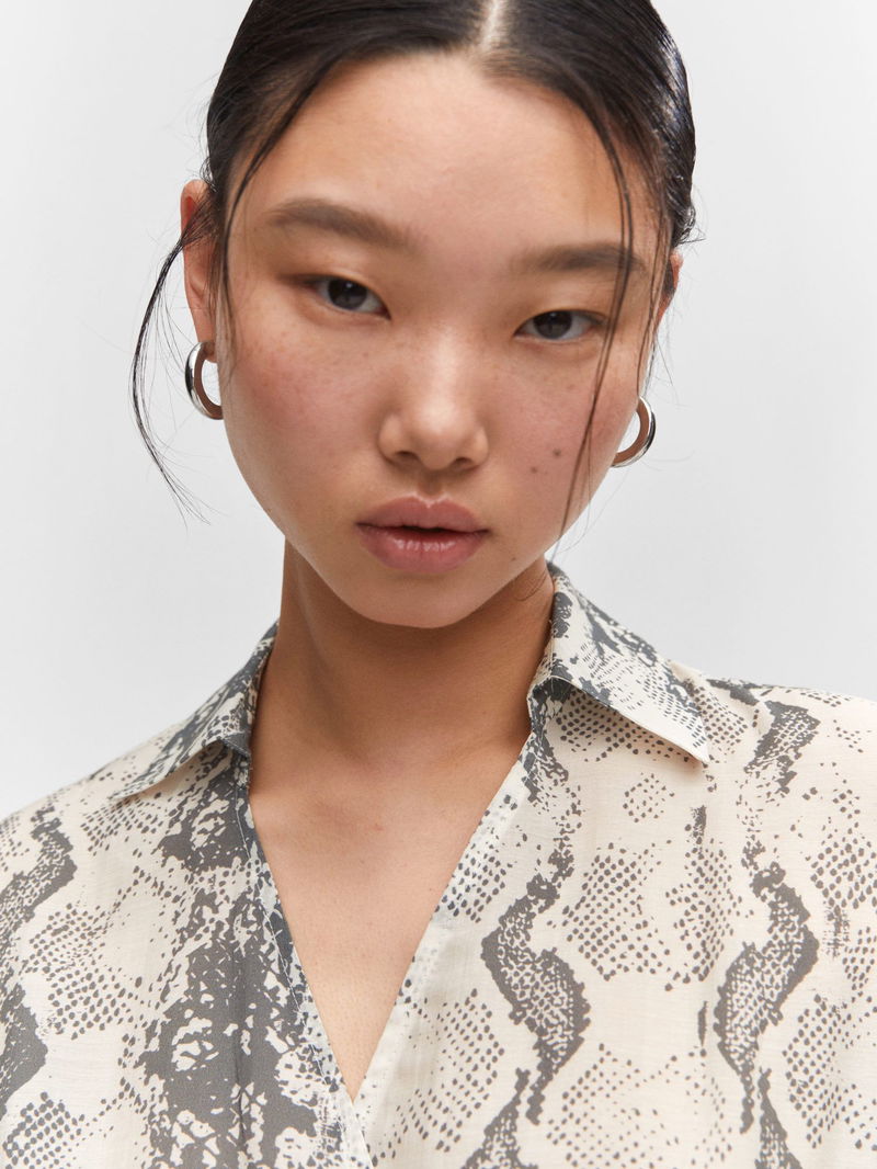 MANGO Snake Print Lyocell Dress in Natural White/Multi | Endource