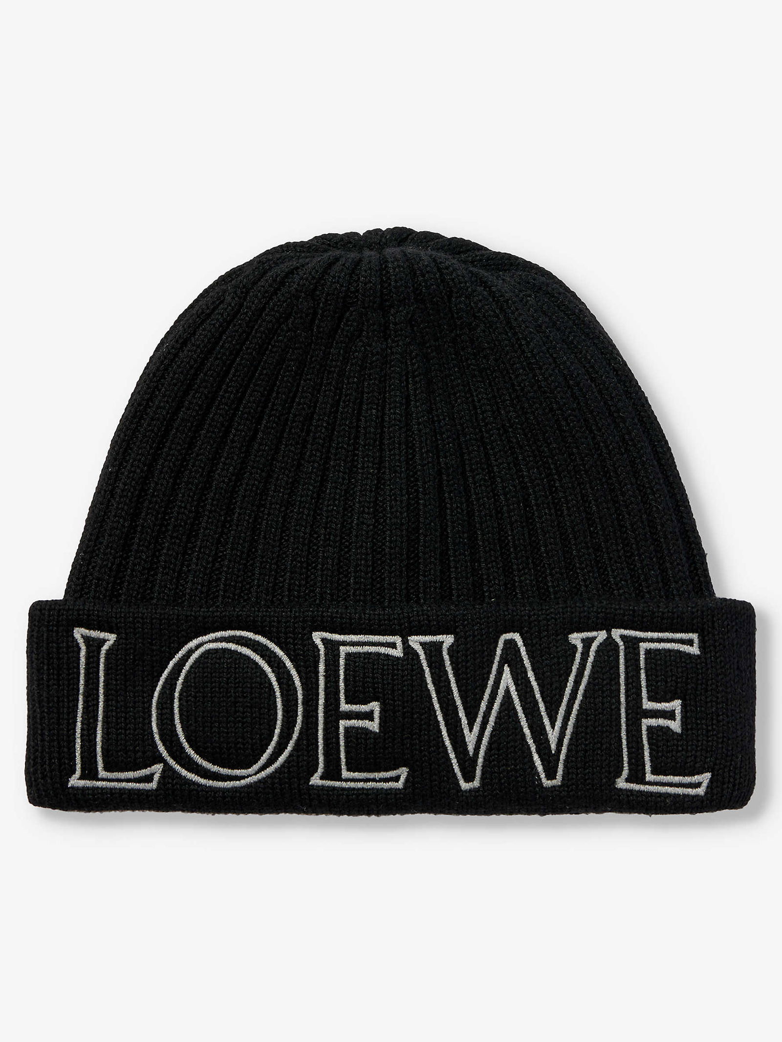 LOEWE Logo-Embroidered Wool-Knit Beanie in BLACK | Endource