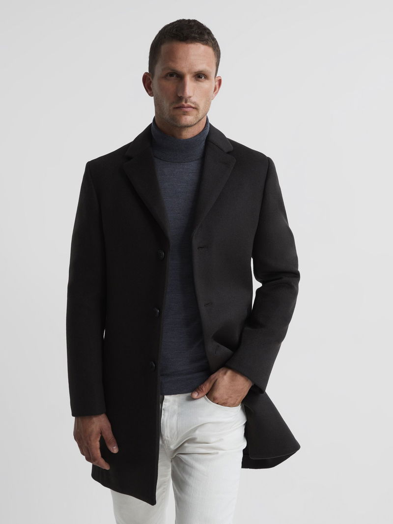 REISS Gable Single Breasted Overcoat in Khaki | Endource