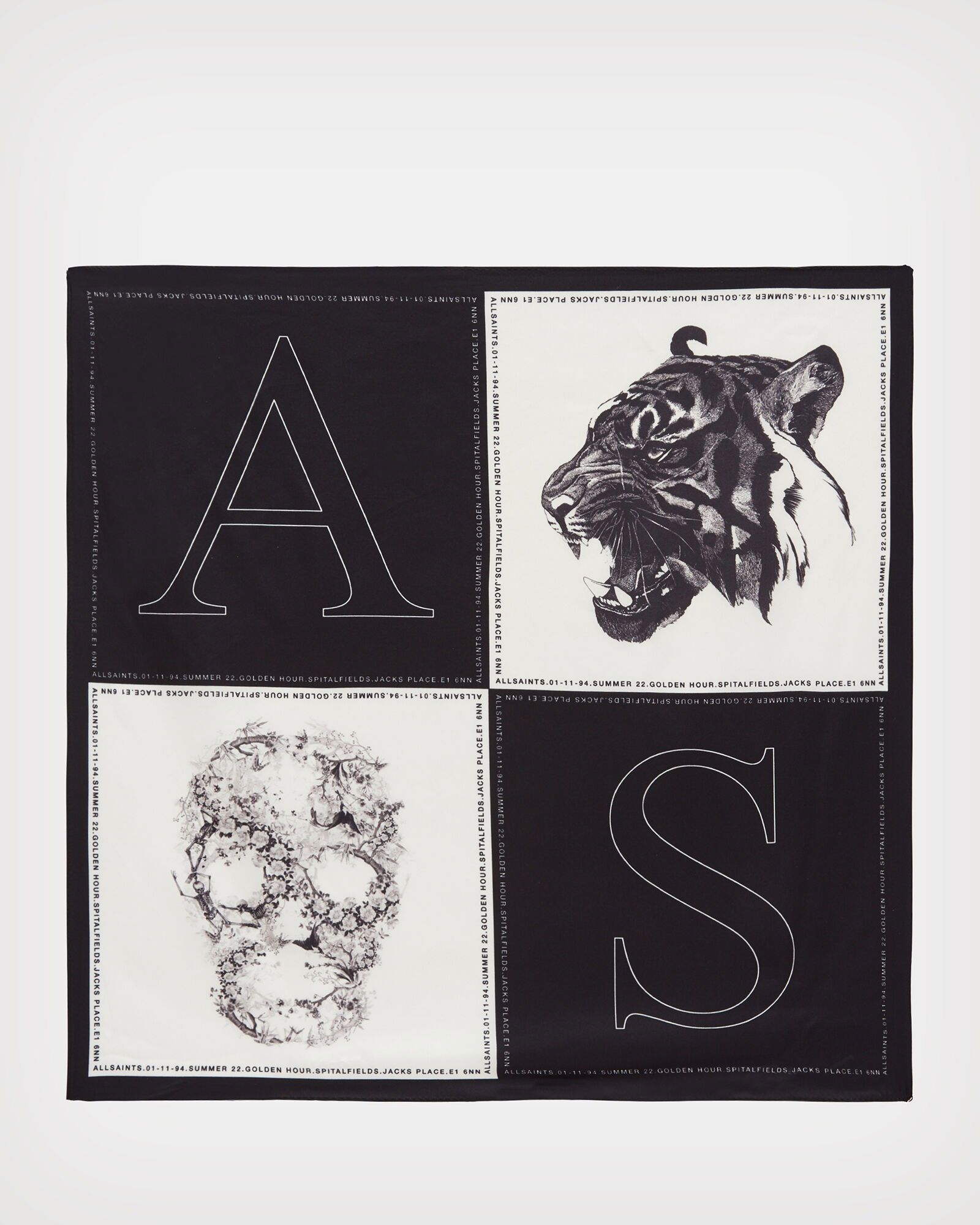 ALLSAINTS AllSaints Silk Grid Bandana in Black/White | endource