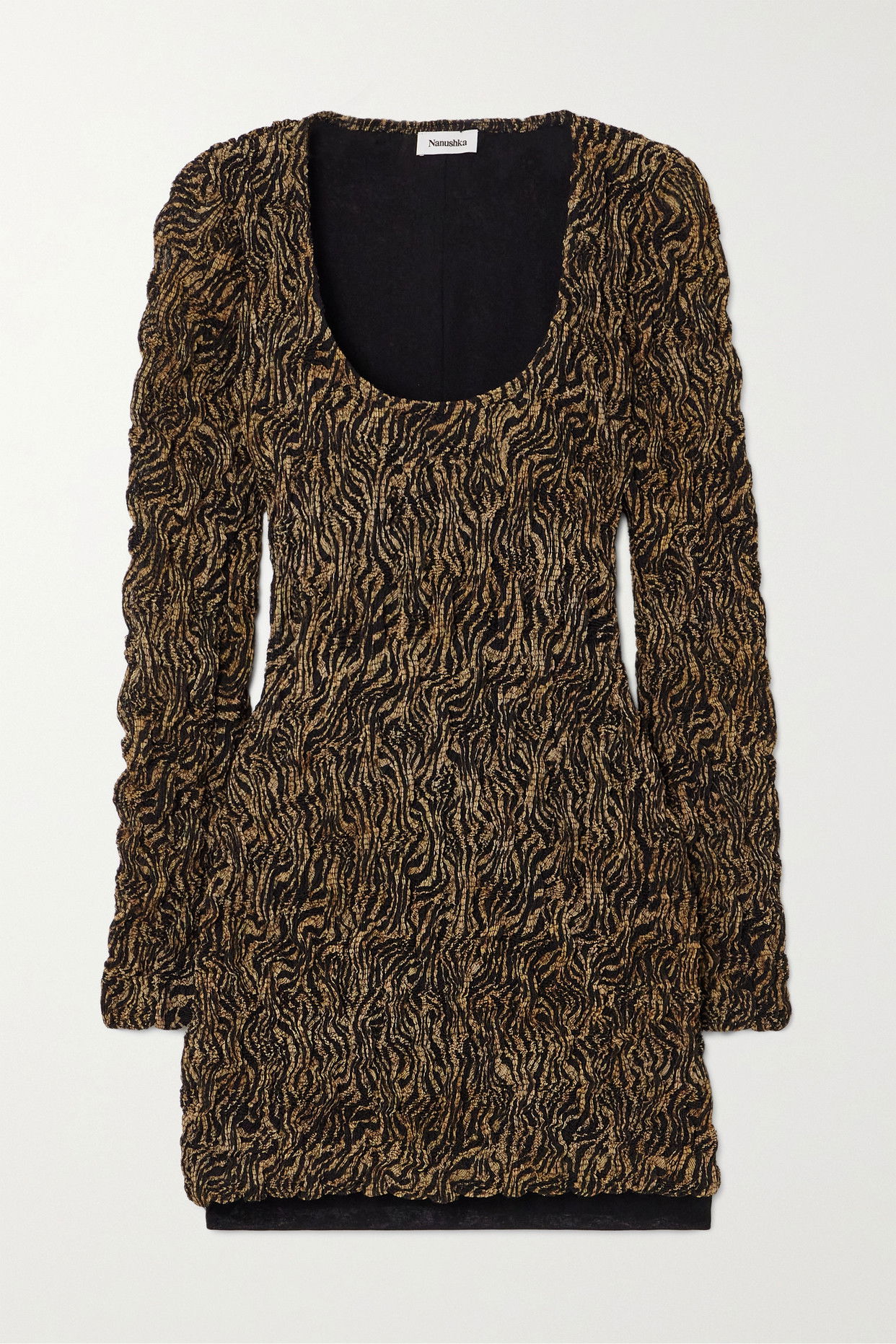 NANUSHKA Frensi Smocked Zebra-Print Chiffon Mini Dress | endource