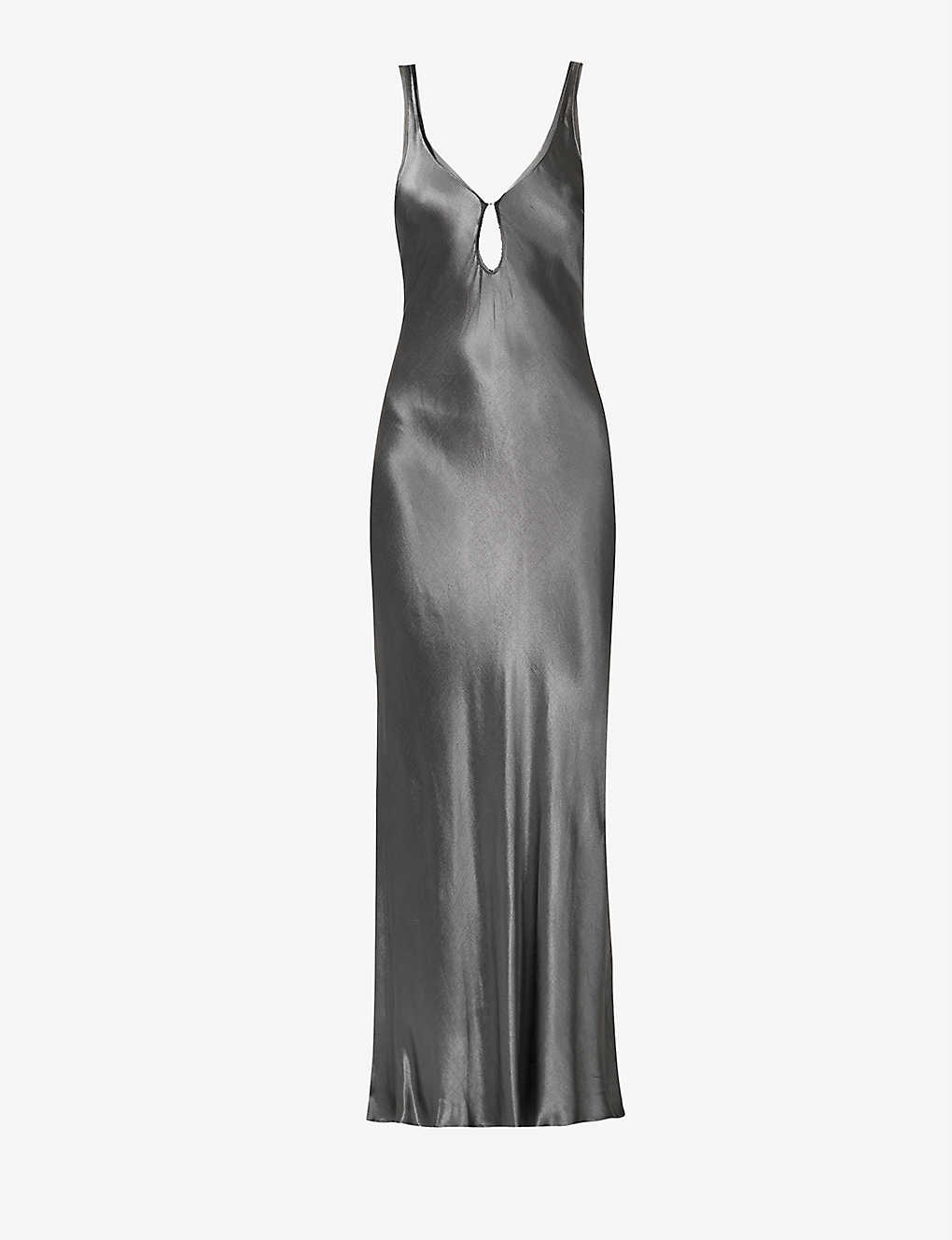 BEC & BRIDGE Celestial Keyhole Satin Midi Dress in GUNMETAL | endource