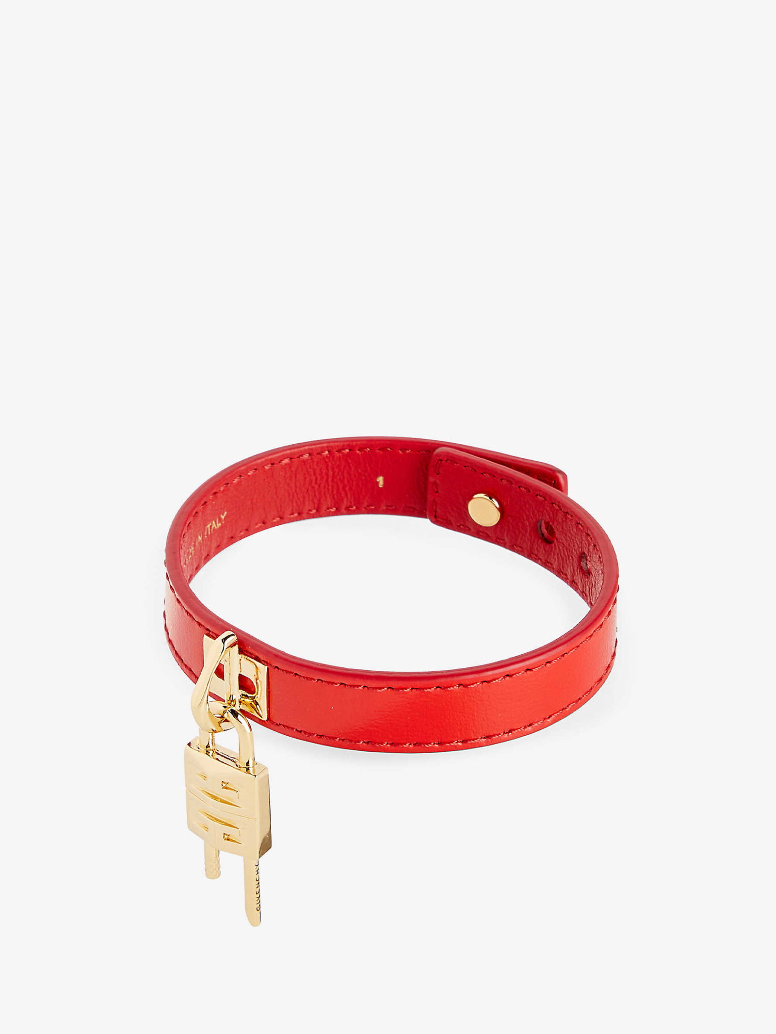 GIVENCHY Padlock-Charm Adjustable Leather Bracelet in Golden Red | Endource