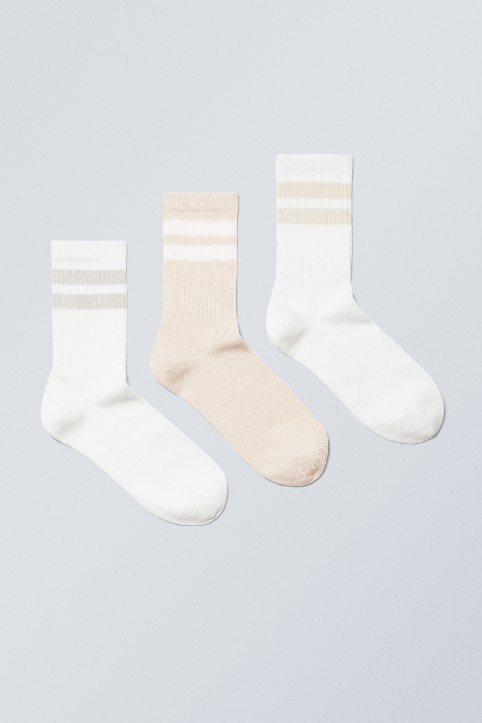 WEEKDAY 3-Pack Sport Striped Socks in White/Light Mole | endource