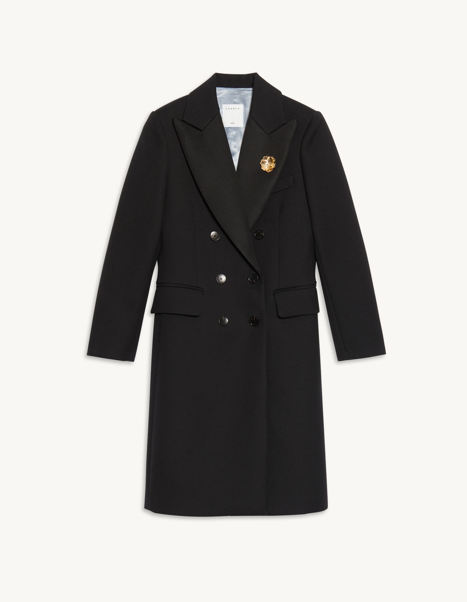 SANDRO Long Coat With Tailored Collar in Black | Endource