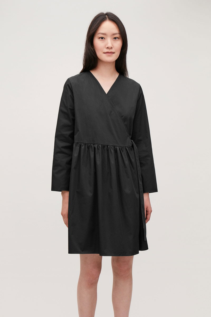 COS Pleated Fold-Over Dress in Black | endource
