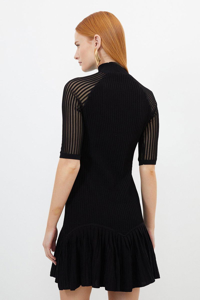 Karen Millen Viscose Blend Sheer Knit Peplum Mini Dress In Black Endource