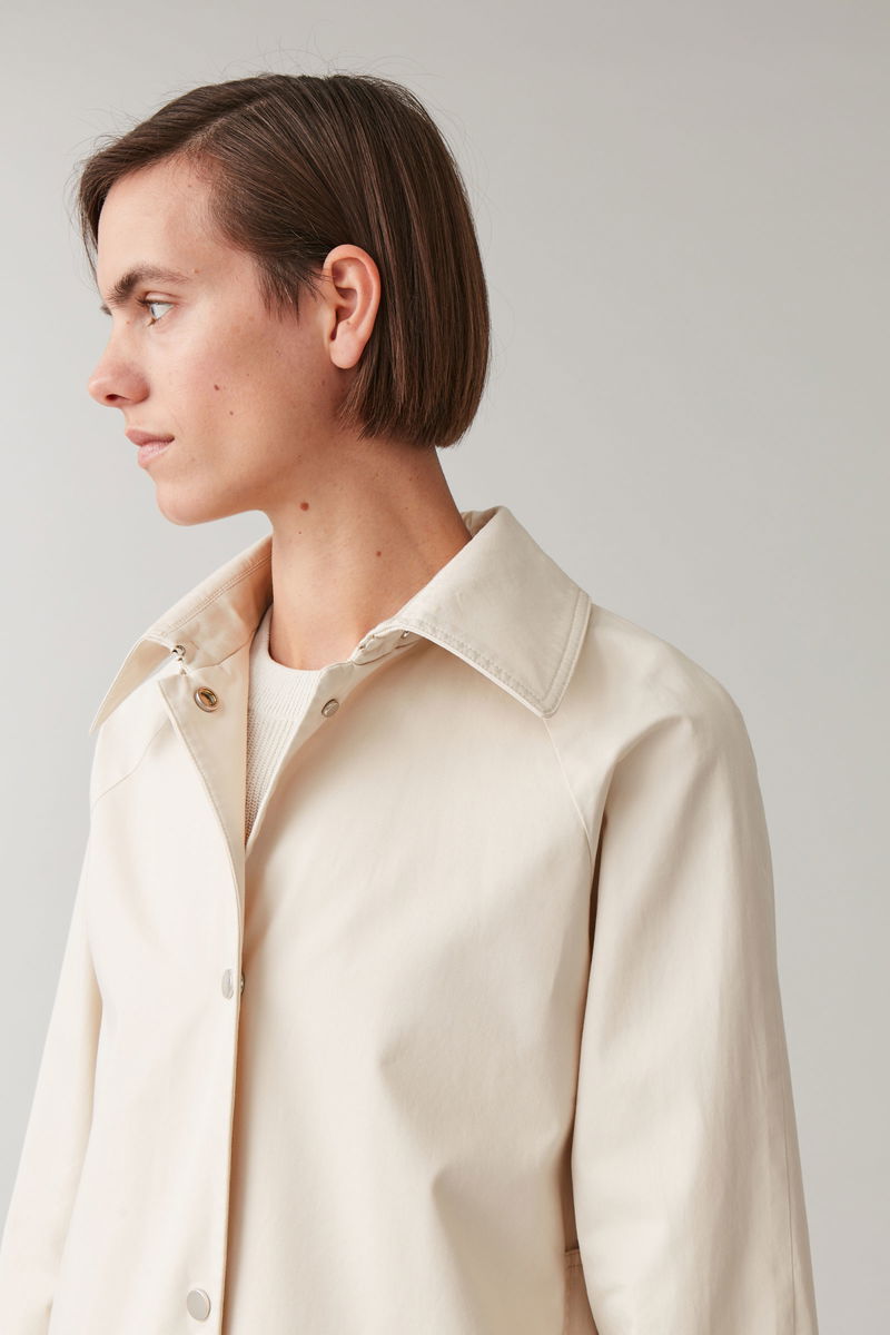 COS Hooded Cotton Coat in white | endource