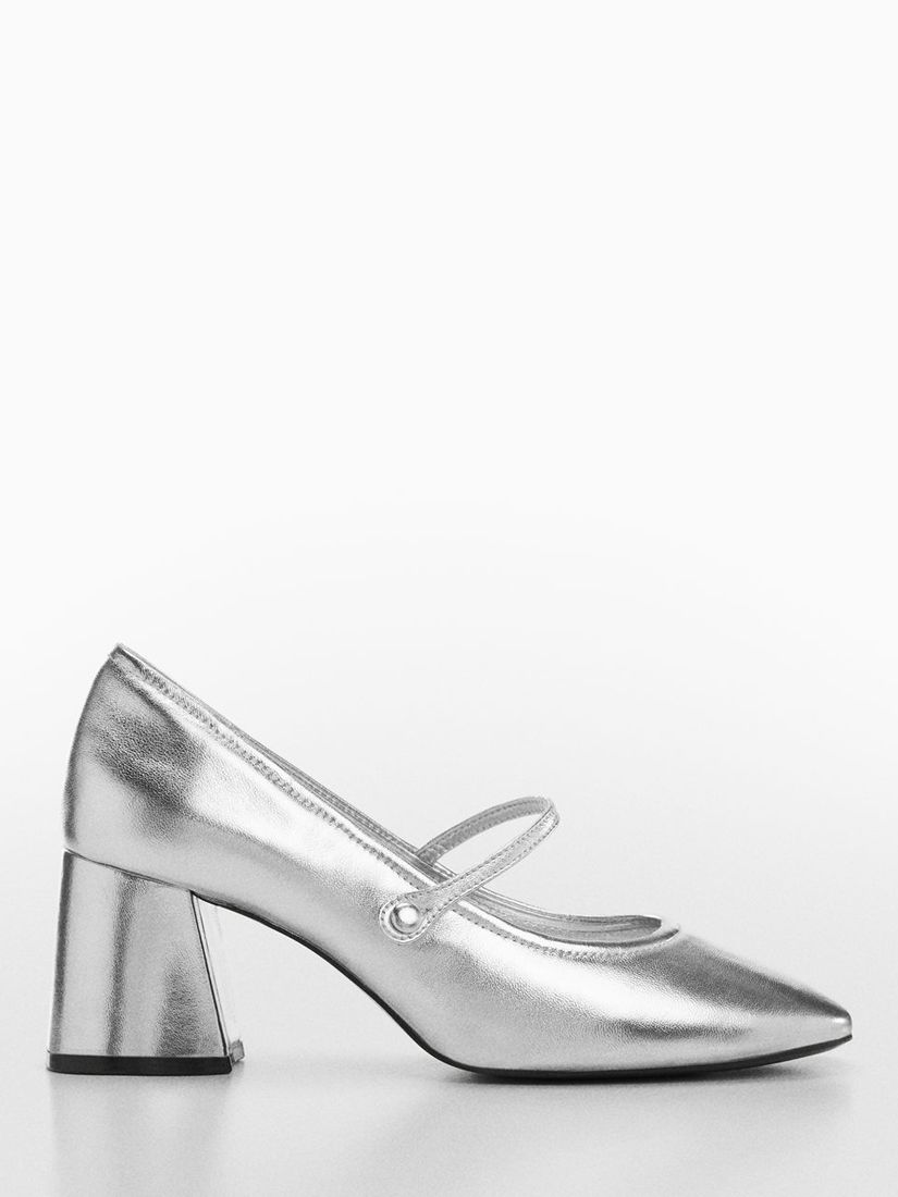MANGO Sofi Block Heel Shoes in Silver | endource