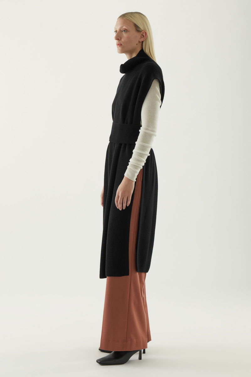 COS Wool Mix Roll-Neck Sleeveless Tunic in Black | endource