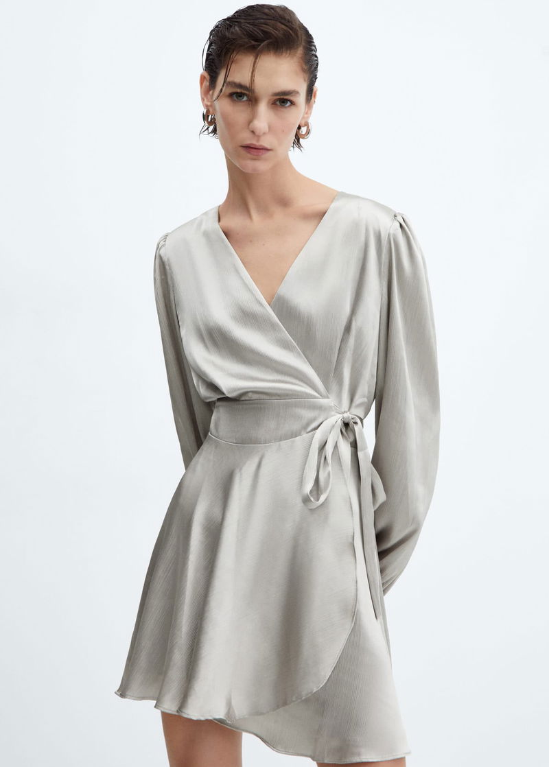 MANGO Wrapped Satin Dress in Silver | Endource