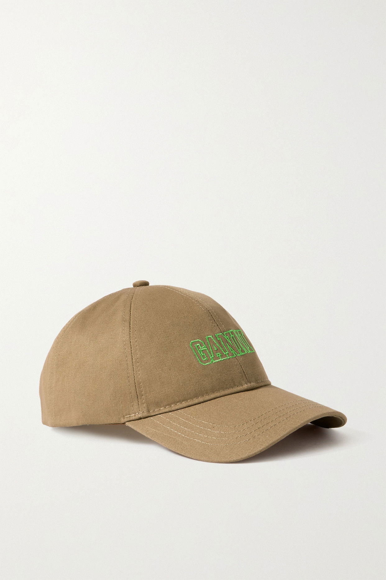 GANNI Embroidered Organic Cotton-Twill Baseball Cap in Neutrals | endource